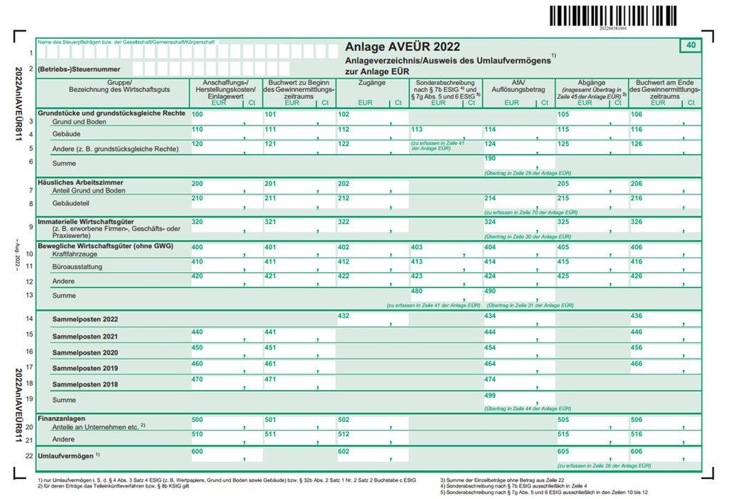 Anlage EÜR – offizielles Elster-Formular zur EÜR