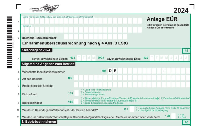 Anlage EÜR – offizielles Elster-Formular zur EÜR
